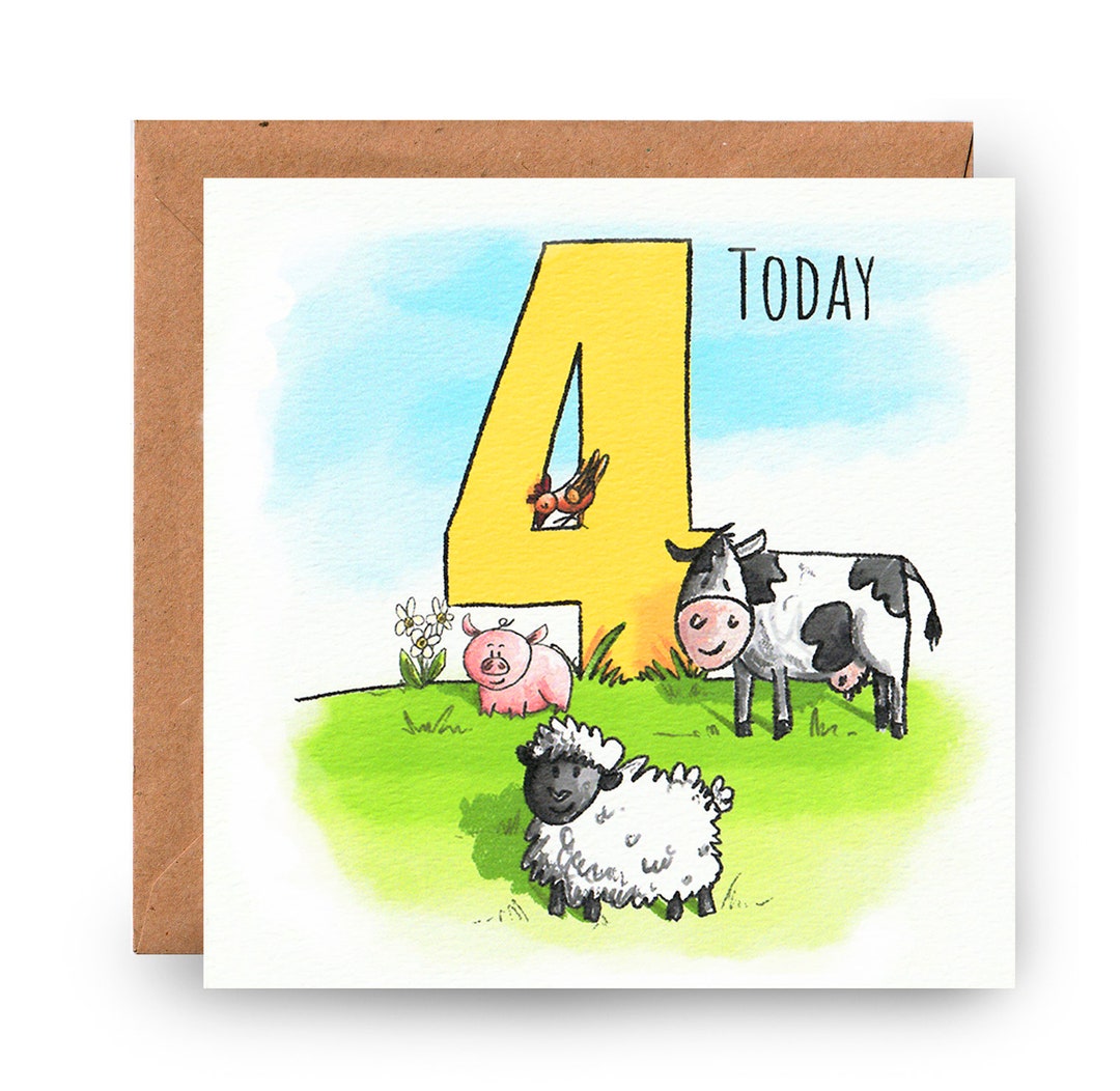4 Today Card Happy Birthday Card 4th Birthday Card Farm - Etsy
