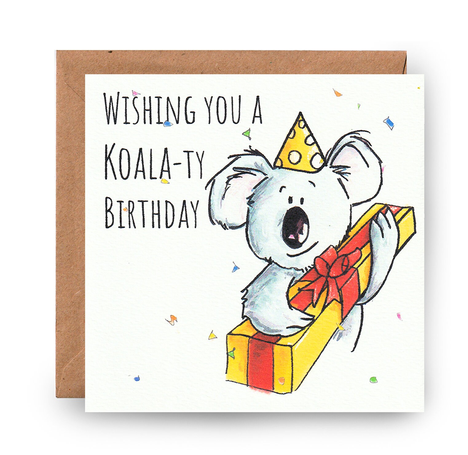 Koala Birthday Card, Koala-ty Birthday Card, Illustrated Koala Birthday ...