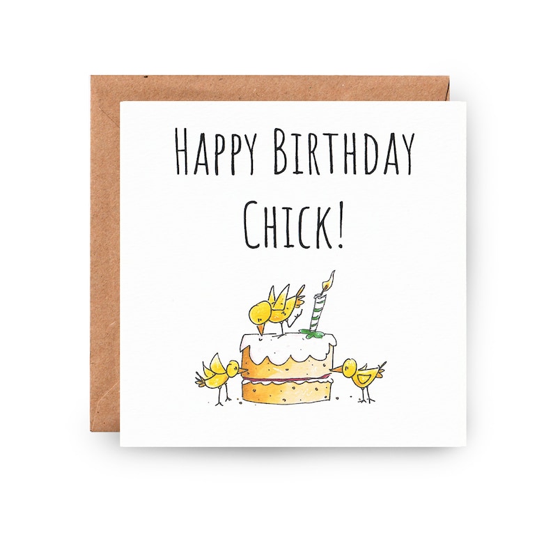 Funny Chick Birthday Card, Hand-drawn Cake Design - Etsy