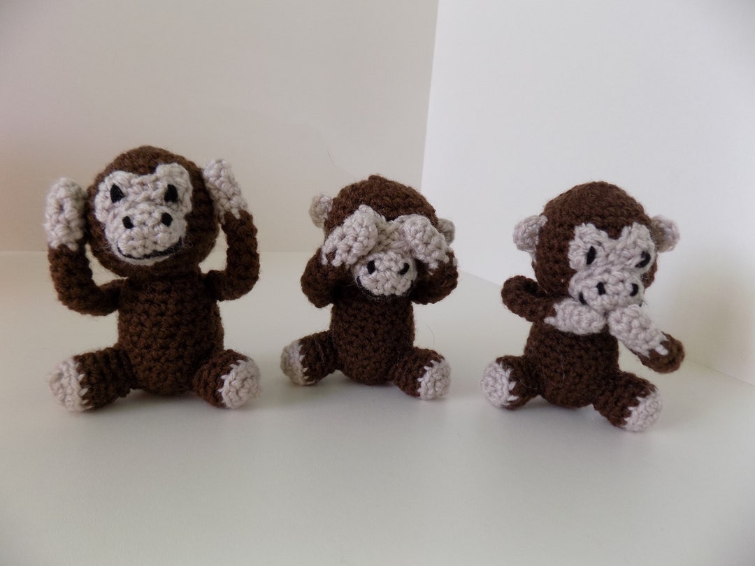 Digital Crochet Pattern Mini Monkey, Keyring, Three Wise Monkeys ...