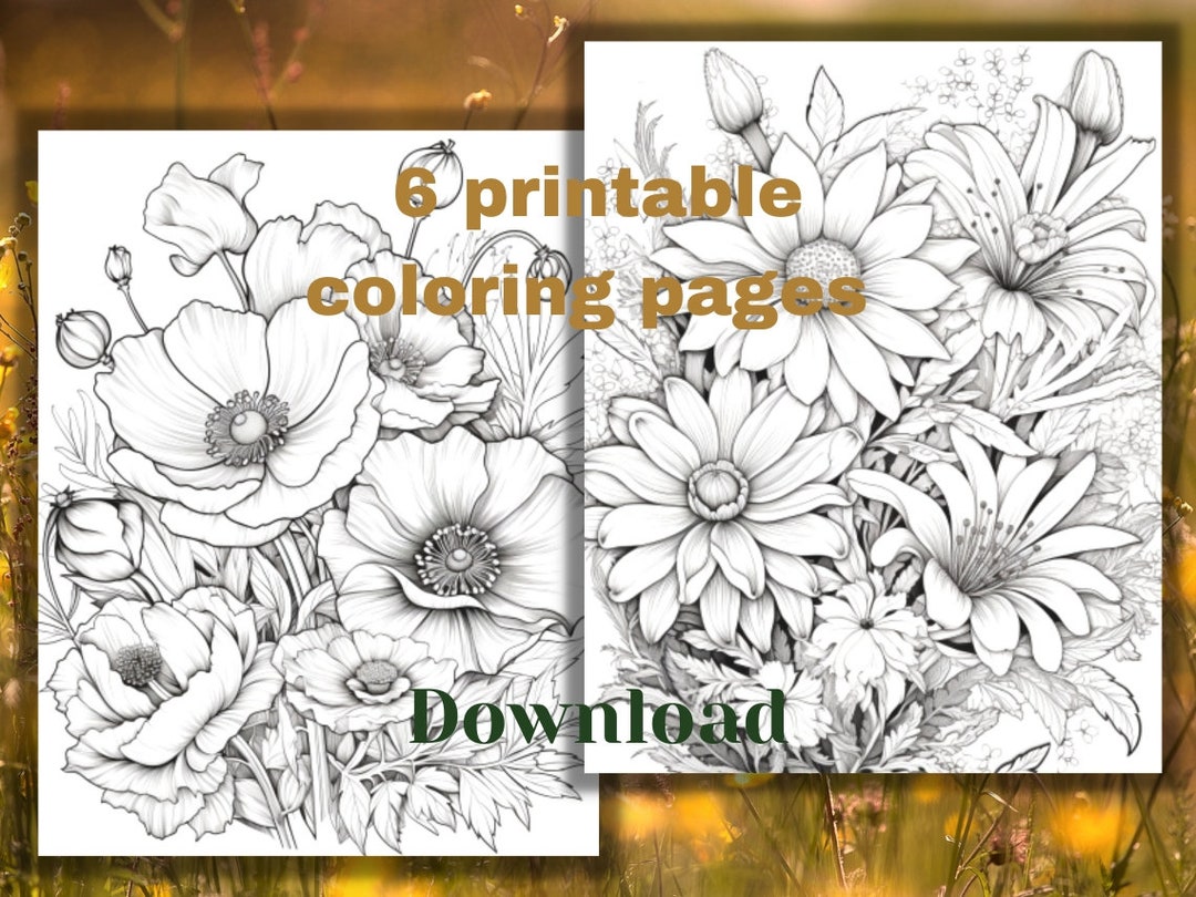 Garden Flowers Printable 6 Page Bundle, Adults and Kids Coloring Pages ...