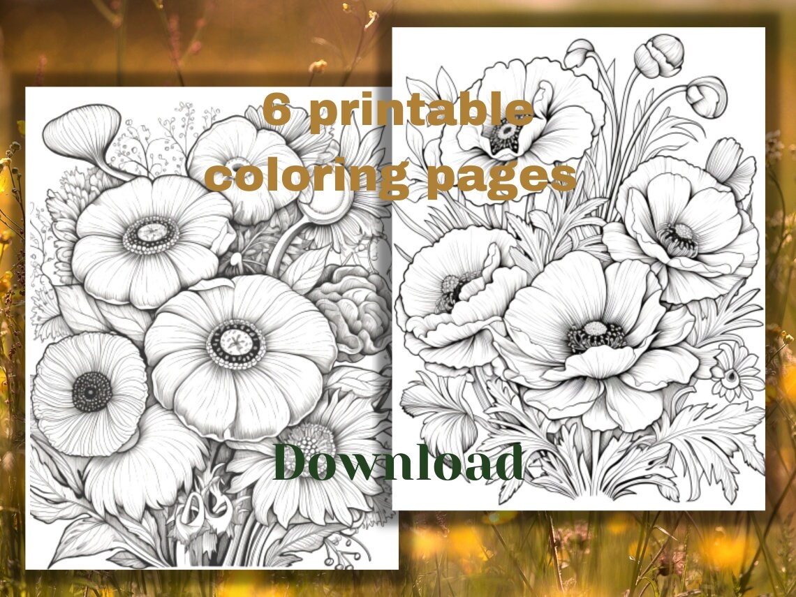 Garden Flowers Printable 6 Page Bundle, Adults and Kids Coloring Pages ...