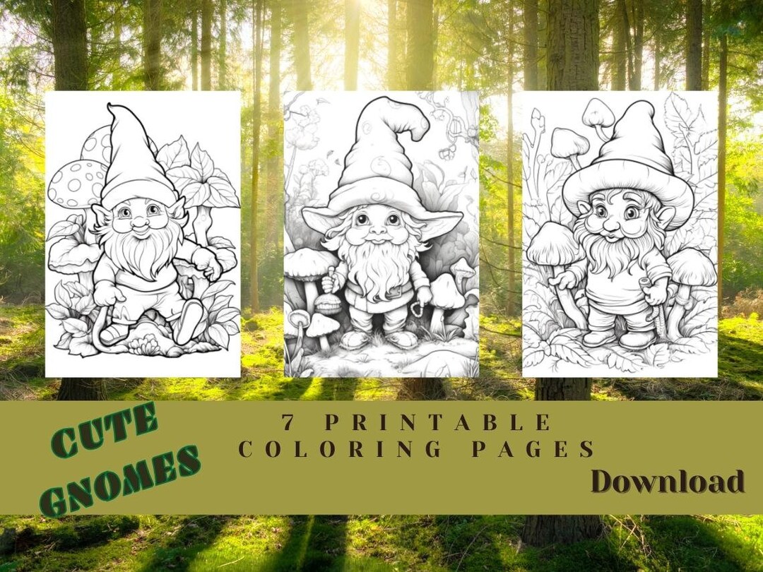Enchanted Gnomes 7 Printable Coloring Pages for Kids, Preschoolers ...