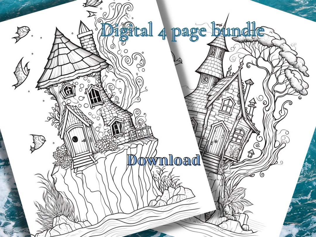 Ocean Fairy House , Set of 4 Pages , Printable Adults and Kids Coloring ...