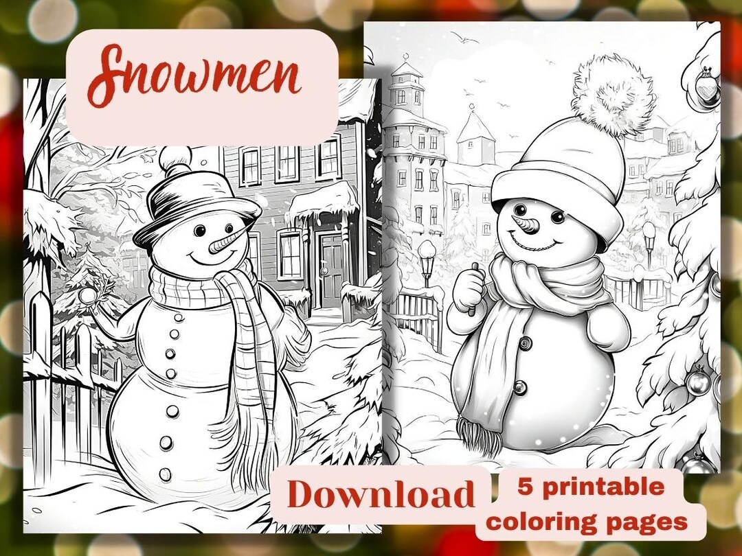 Snowman Set of 5 Coloring Pages/for Kids and Adults Winter Holiday ...