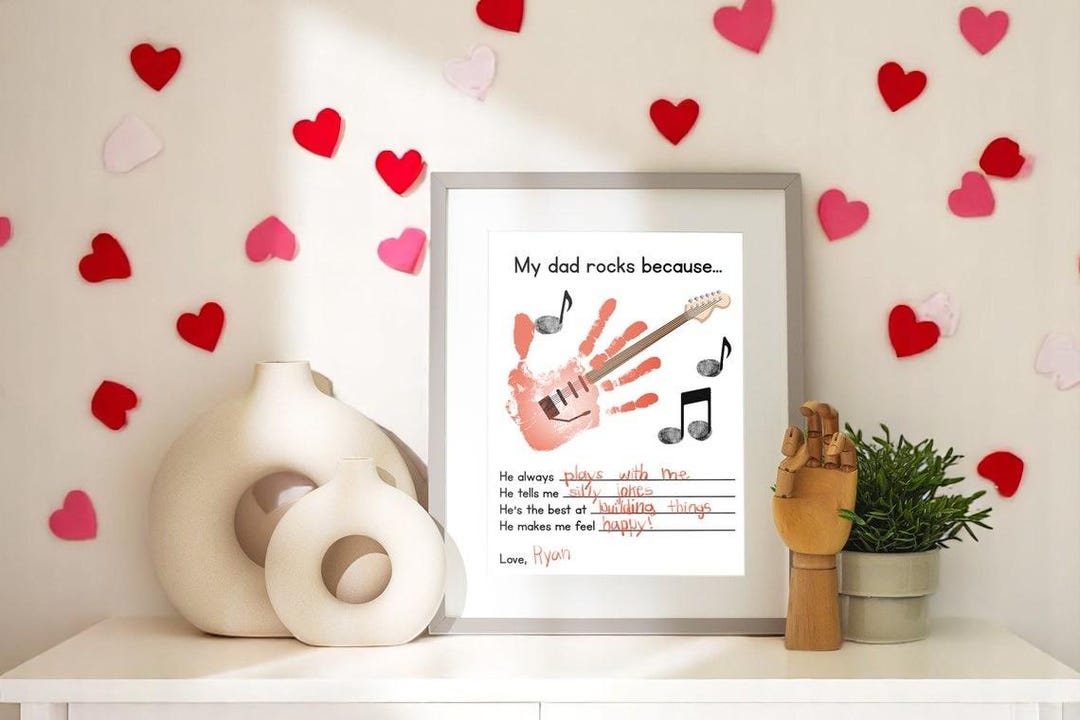 My Dad Rocks Printable, Father's Day Handprint Craft, Kids Music Art ...