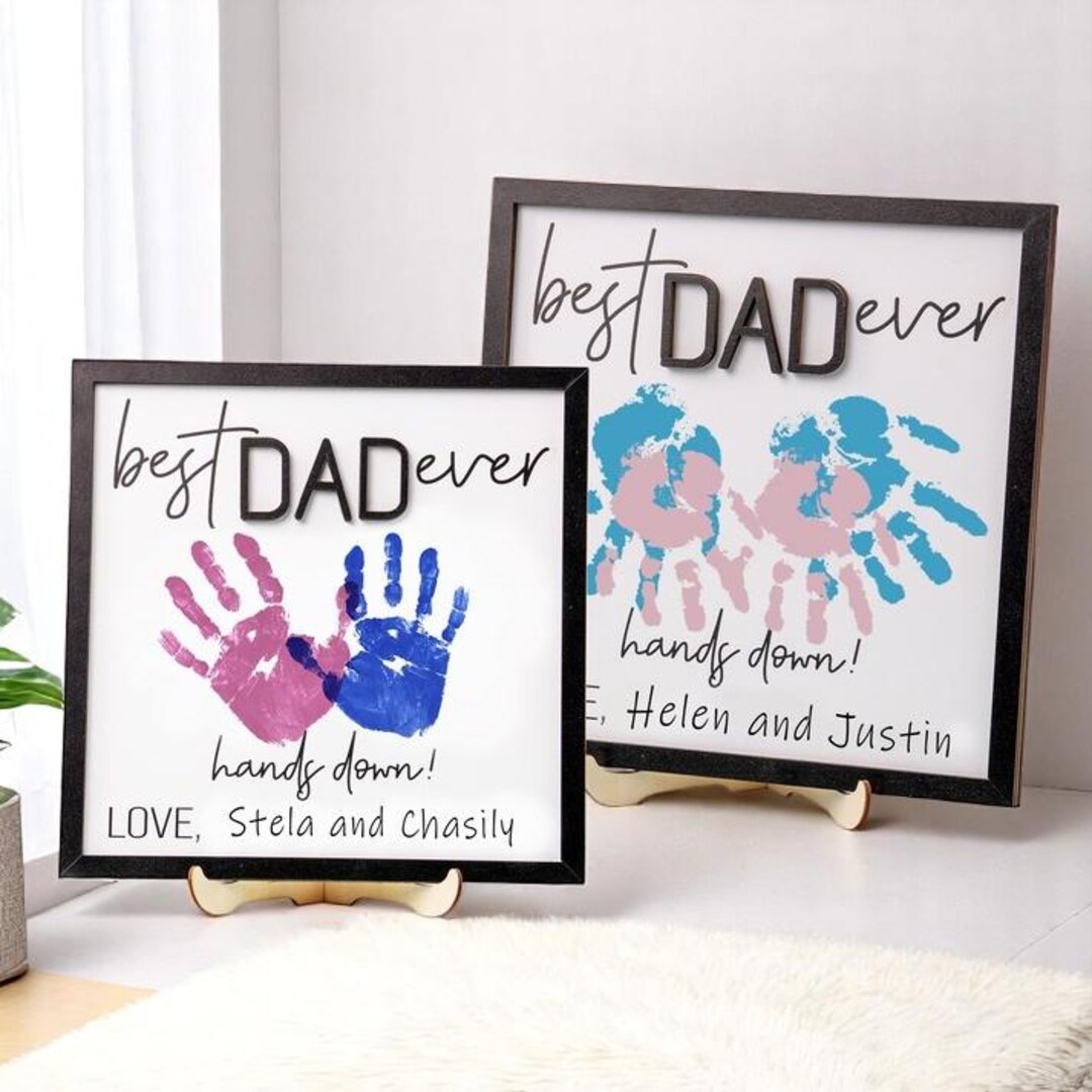 Personalized Father's Day Handprint Sign, Best Dad Gift, Custom Kids ...