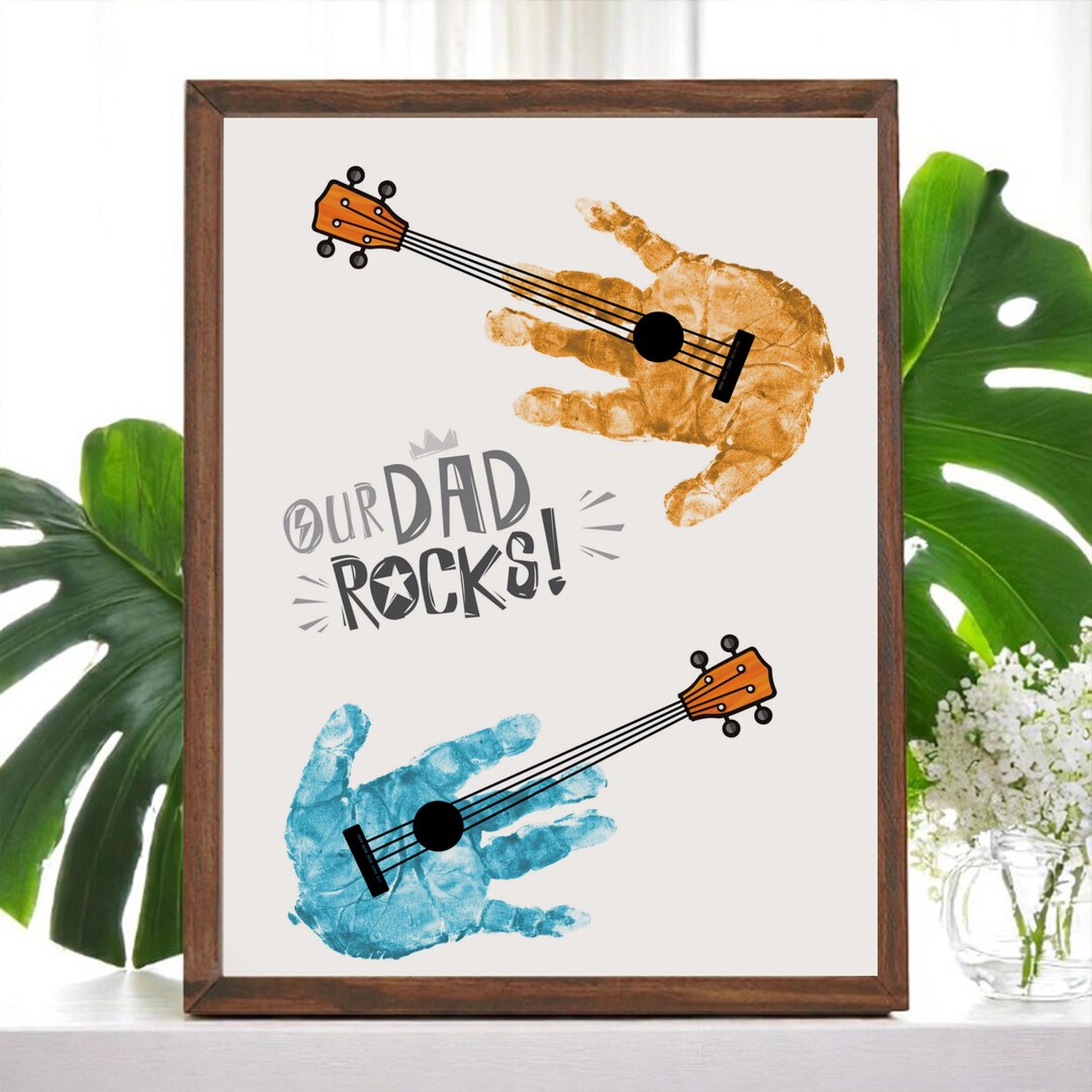 Our Dad Rocks Handprint Art With Wood Frame, Father’s Day Gift From ...