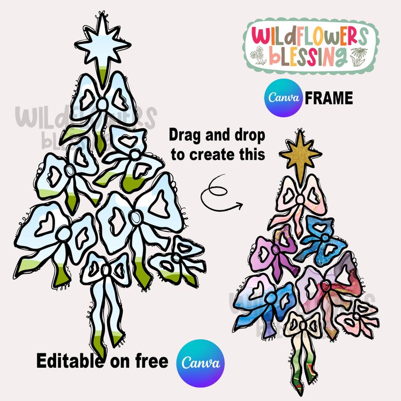 Editable Canva Frame Template, Preppy Coquette Christmas Tree, Preppy ...