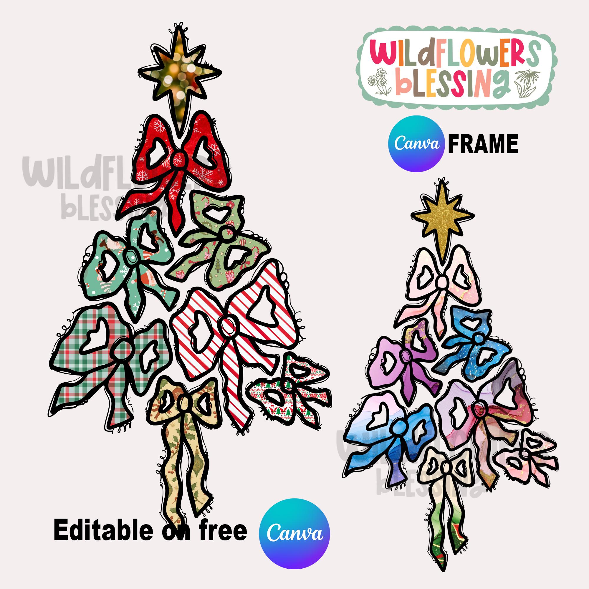Editable Canva Frame Template, Preppy Coquette Christmas Tree, Preppy ...