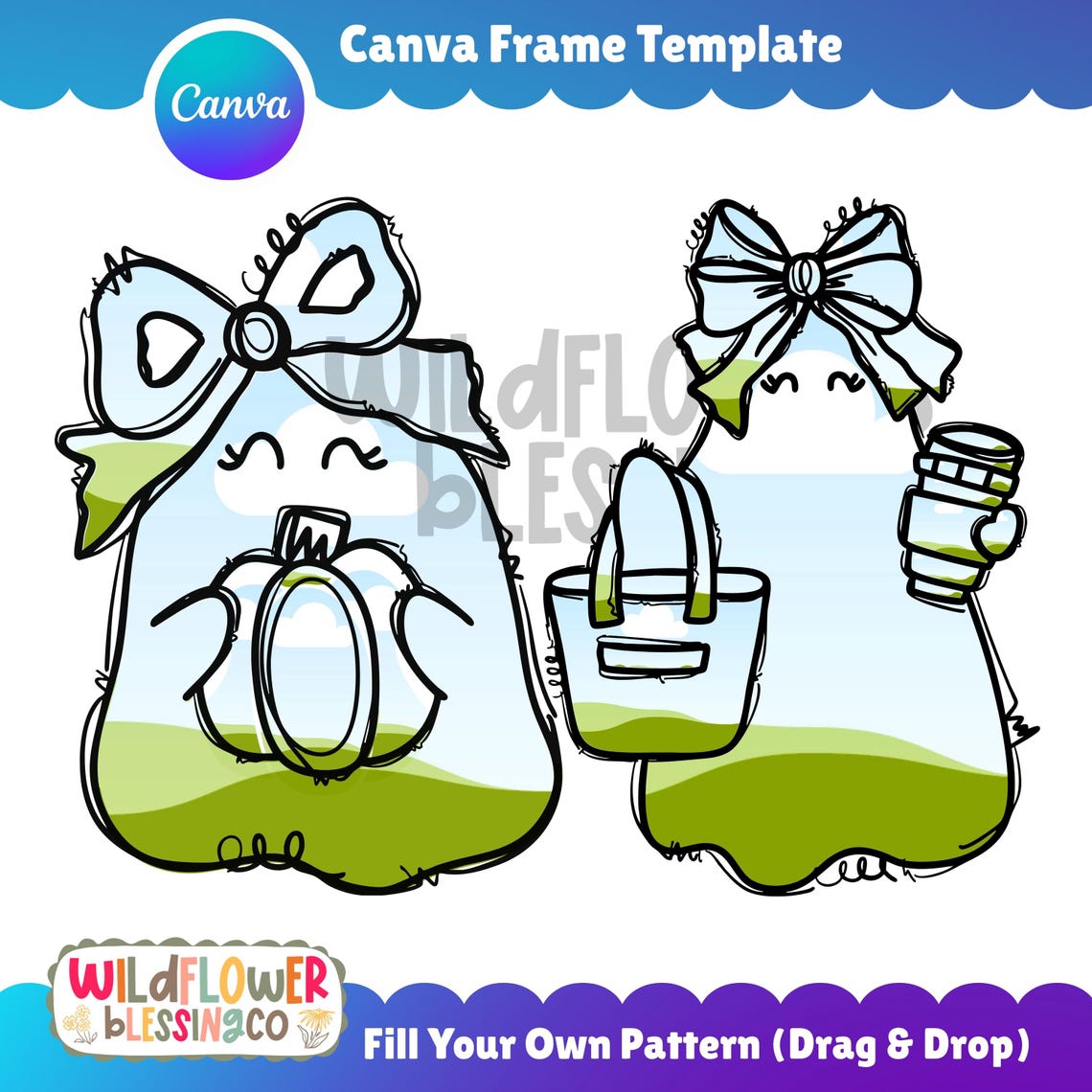 Editable Canva Frame Template, Doodle Ghost, Preppy Halloween ...