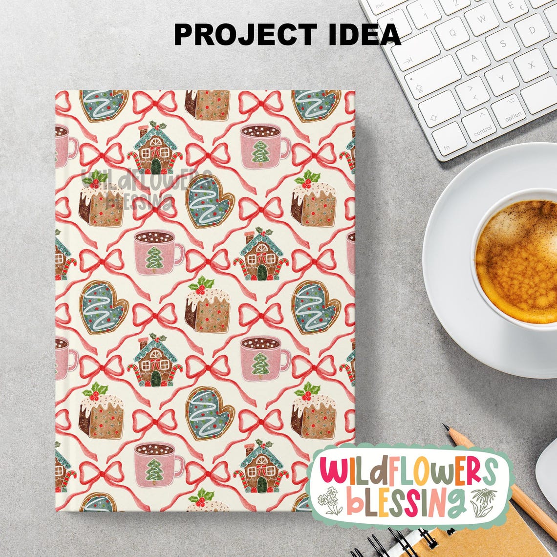 Watercolor Christmas Pattern: Coffee, Cookies, Coquette (digital ...