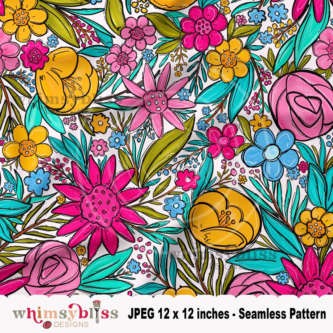 Summer Daisy Wild Flower Seamless Pattern, JPEG File, Digital Download ...