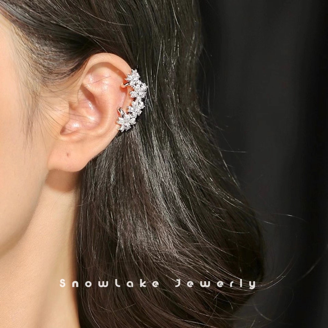 CZ Floral Ear Cuffs Ear Cuff Non Pierced No Piercing Ear Cuff Ear Wrap ...