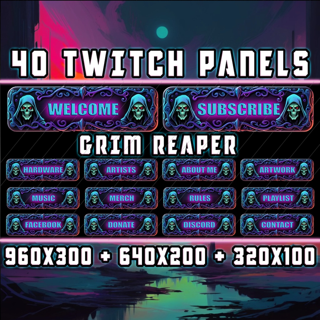 Dystopian Grim Reaper Twitch Panels,40 Transparent PNG,3 Sizes (320x100 ...