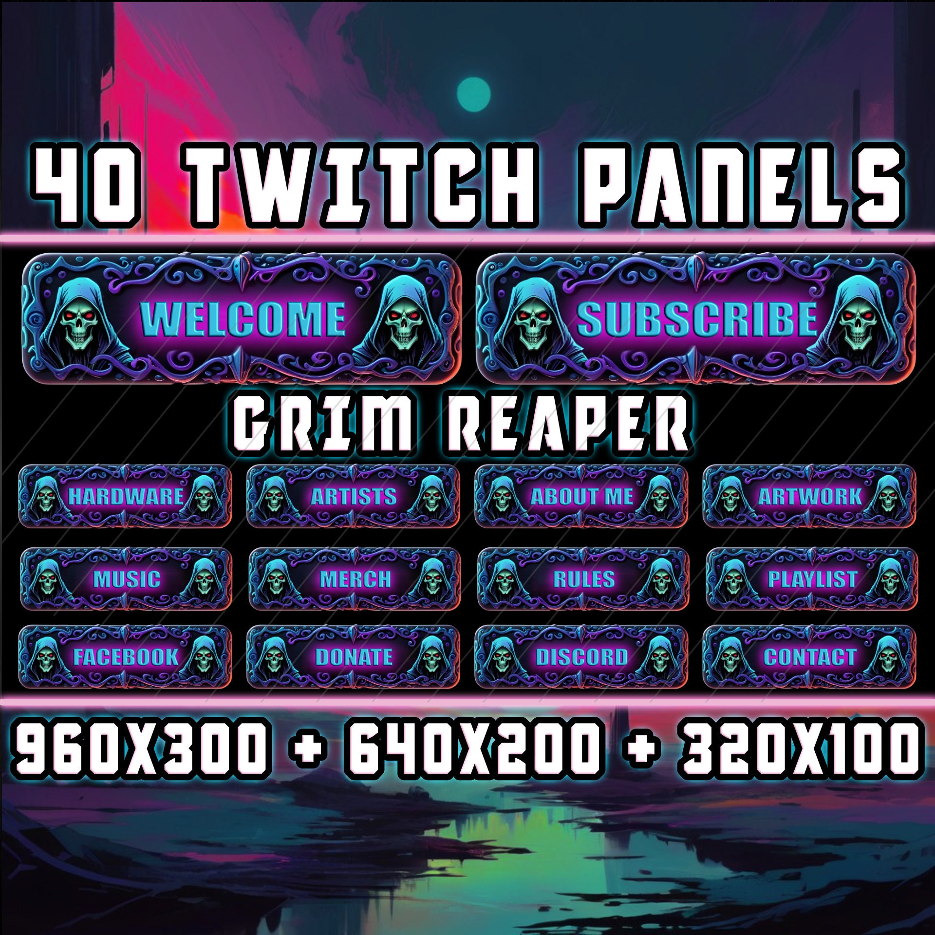 Dystopian Grim Reaper Twitch Panels,40 Transparent PNG,3 Sizes (320x100 ...
