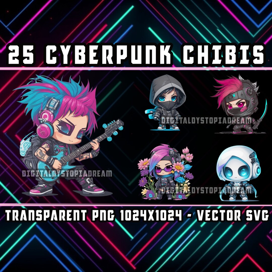 25 Cyberpunk Chibi Cliparts Twitch Sub and Bit Badges for Streamers ...