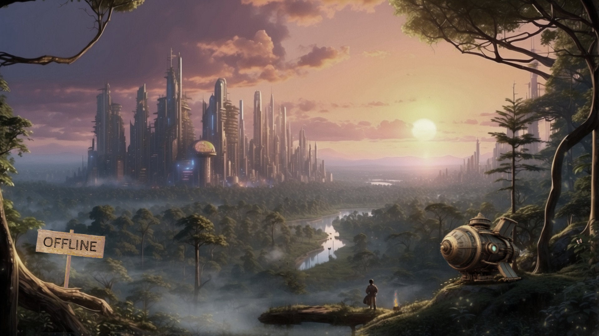 Steampunk Sunset Animated Virtual Background Vtuber Twitch Streaming ...