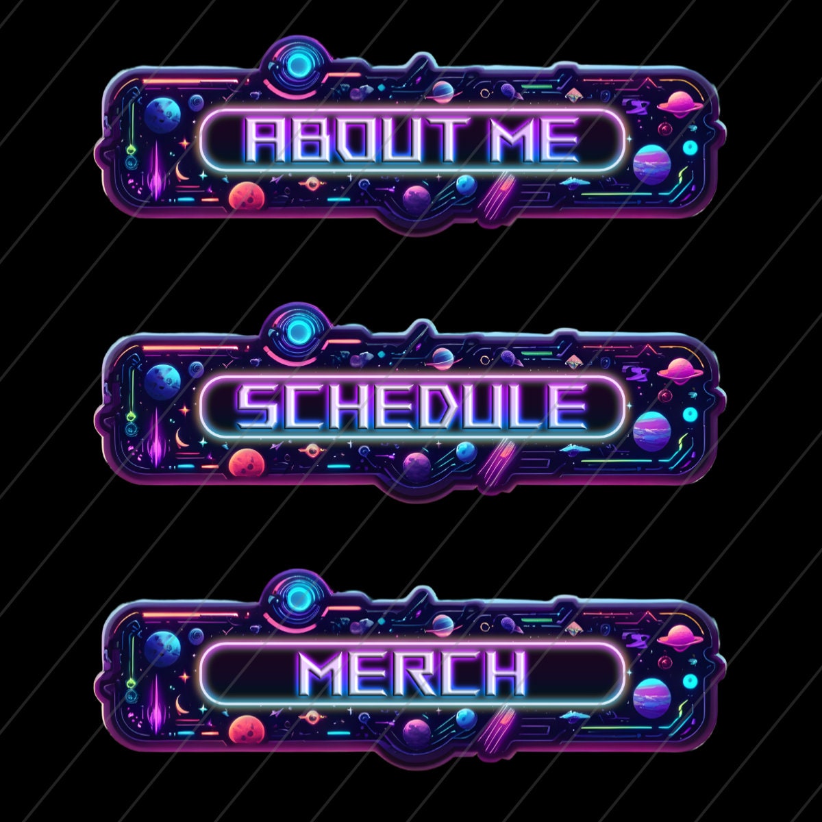 Outer Space Twitch Panels for Streamers,2 X 40 Transparent Pngs ...