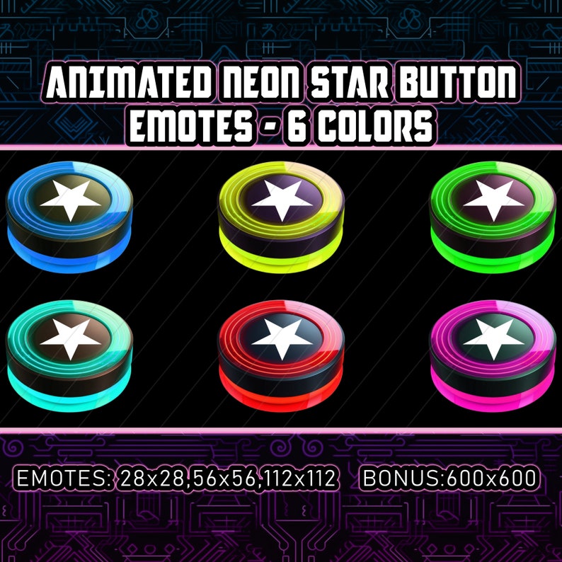 Animated Neon Star Button Twitch Emotes,6 Colors, 28x28,56x56,112x112 ...