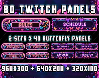 Butterfly Twitch Panels for Streamers,2 X 40 Transparent Pngs,magical ...