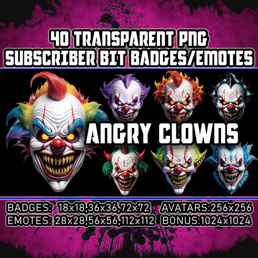 Angry Clowns Twitch Kick Sub and Bit Badges for Streamers,vtubers | 40 ...