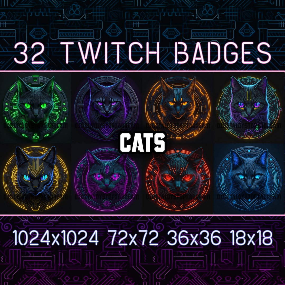 32 Cyberpunk Cats Twitch Sub Badges and Bit Badges for - Etsy