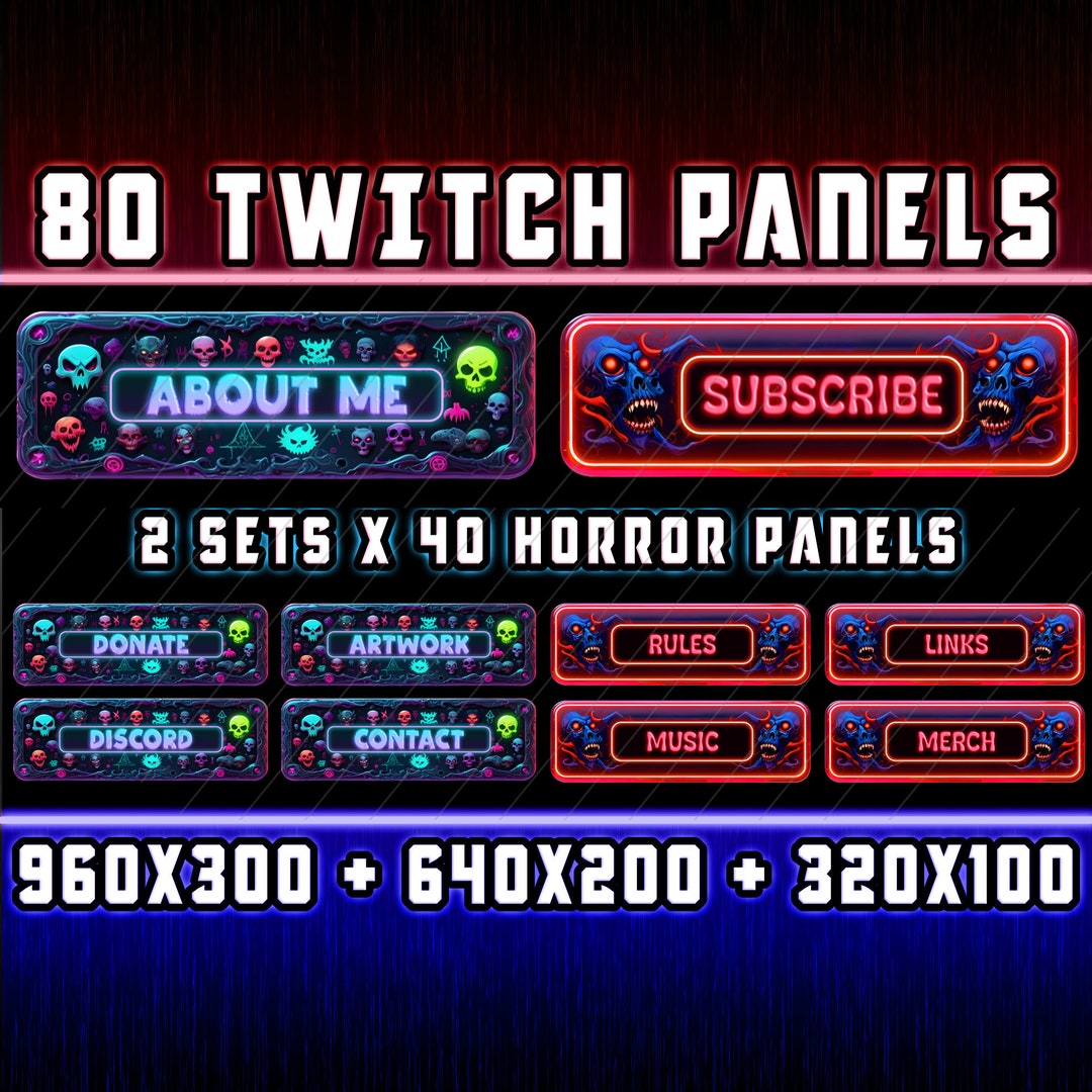 Horror Twitch Panels for Streamers,2 X 40 Zombie Skull Transparent Pngs ...