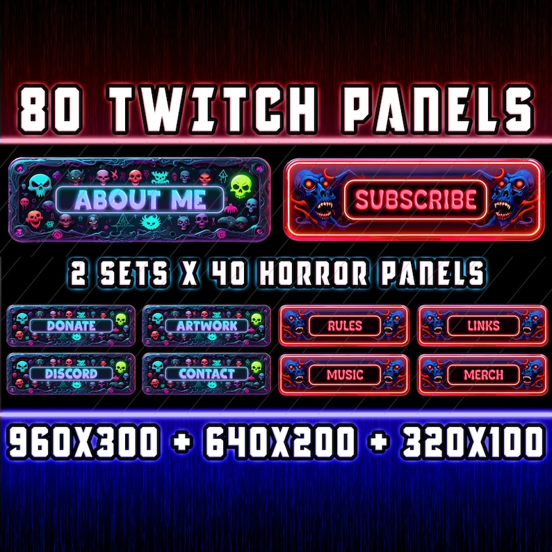 Horror Twitch Panels for Streamers,2 X 40 Zombie Skull Transparent Pngs ...