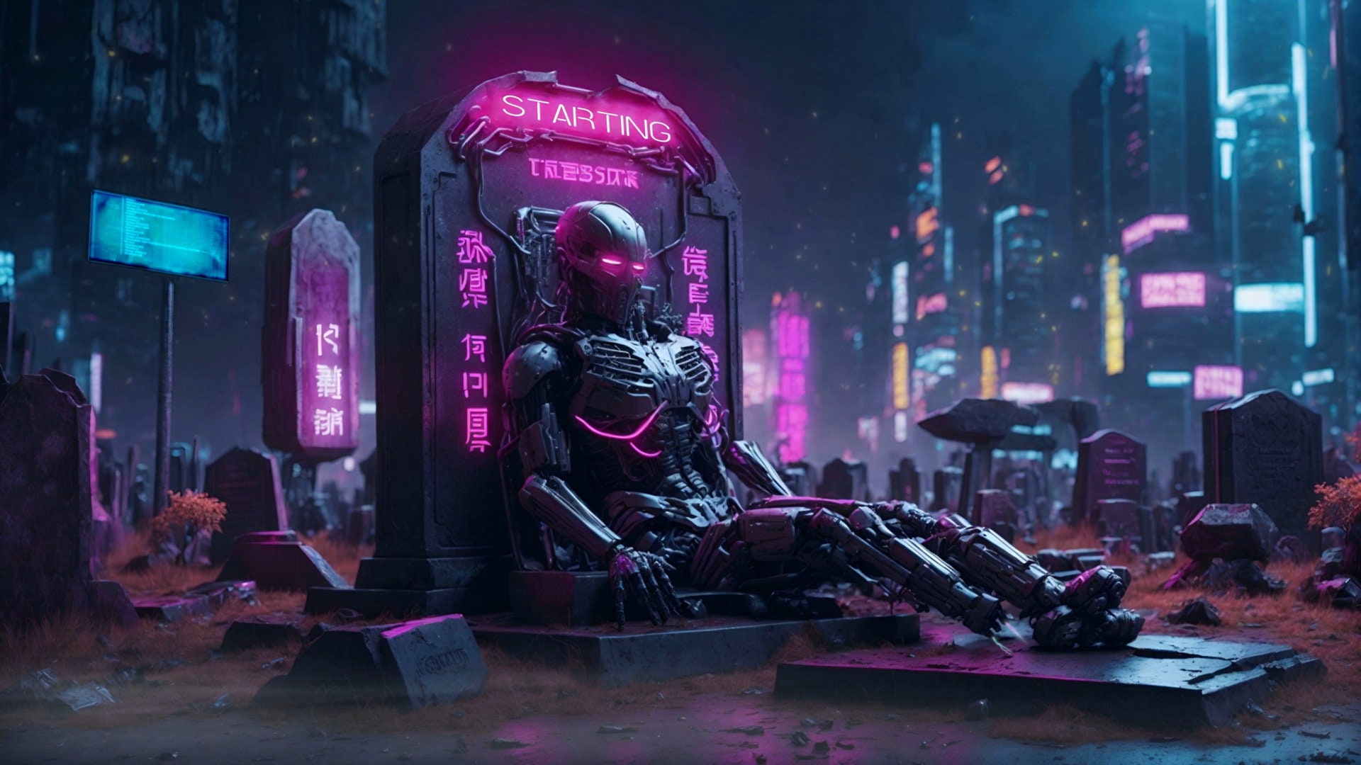 Cyberpunk Cyborg Graveyard - Virtual Background Vtuber Twitch Streaming ...