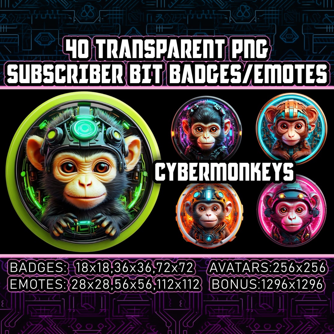 Monkeys Twitch Kick Sub Bit Badges for Streamers, Vtubers,animal Lovers ...