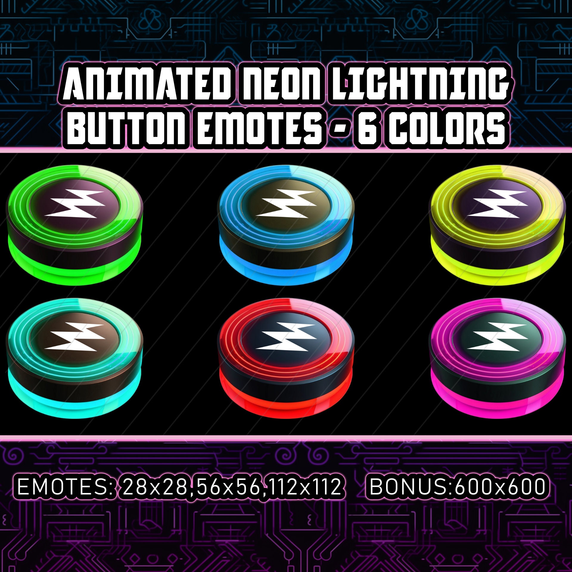 Animated Neon Lightning Button Twitch Emotes,6 Colors, 28x28,56x56 ...