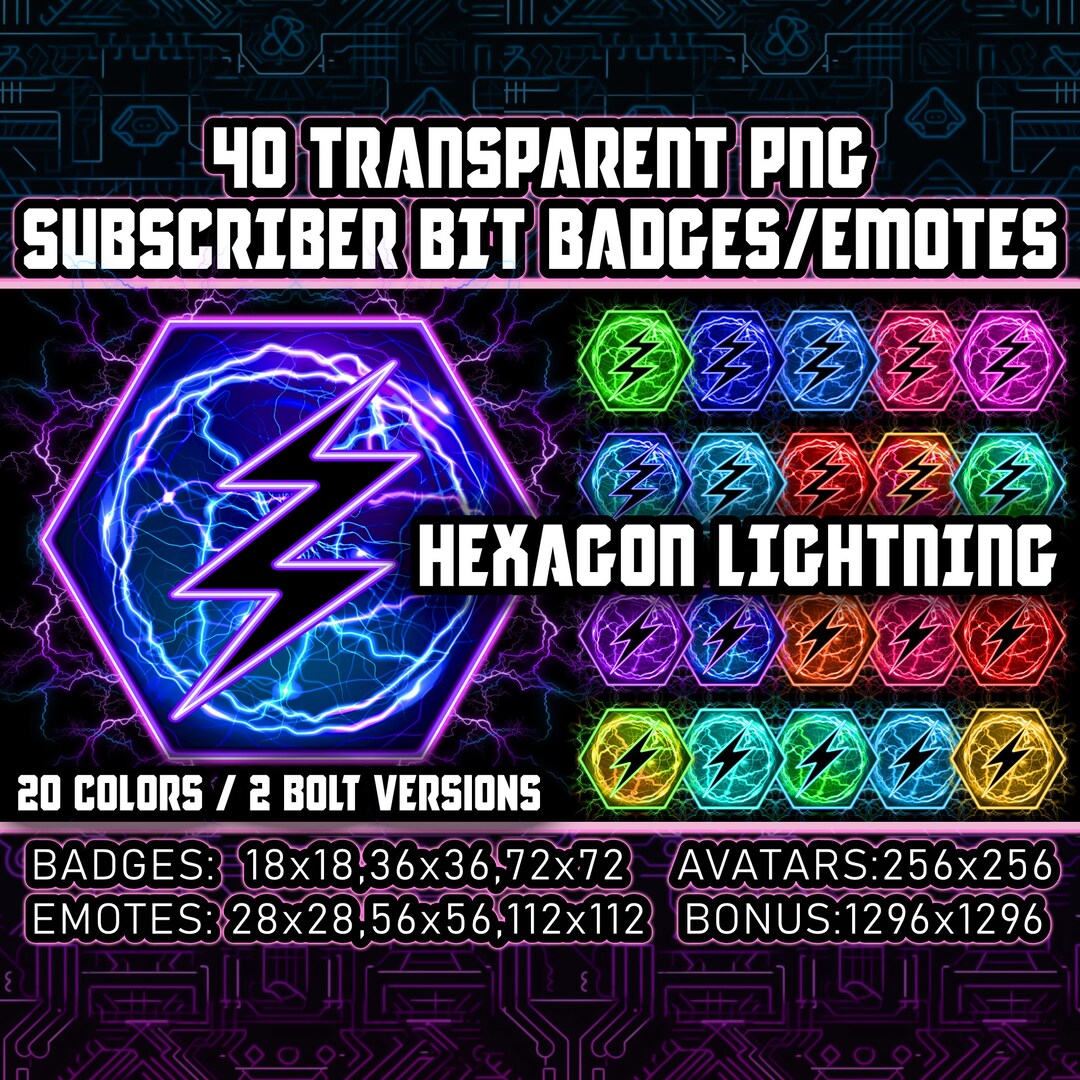Neon Hexagon Lightning Bolts Twitch Kick Sub Bit Badges for Streamers ...