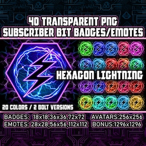 Neon Hexagon Lightning Bolts Twitch Kick Sub Bit Badges for Streamers ...