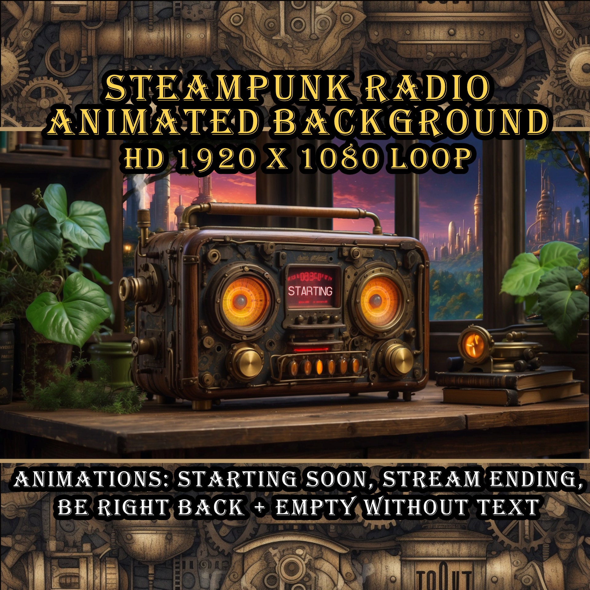 Steampunk Radio Animated Virtual Background Vtuber Twitch Streaming Moving Wallpaper Loop,retro ...
