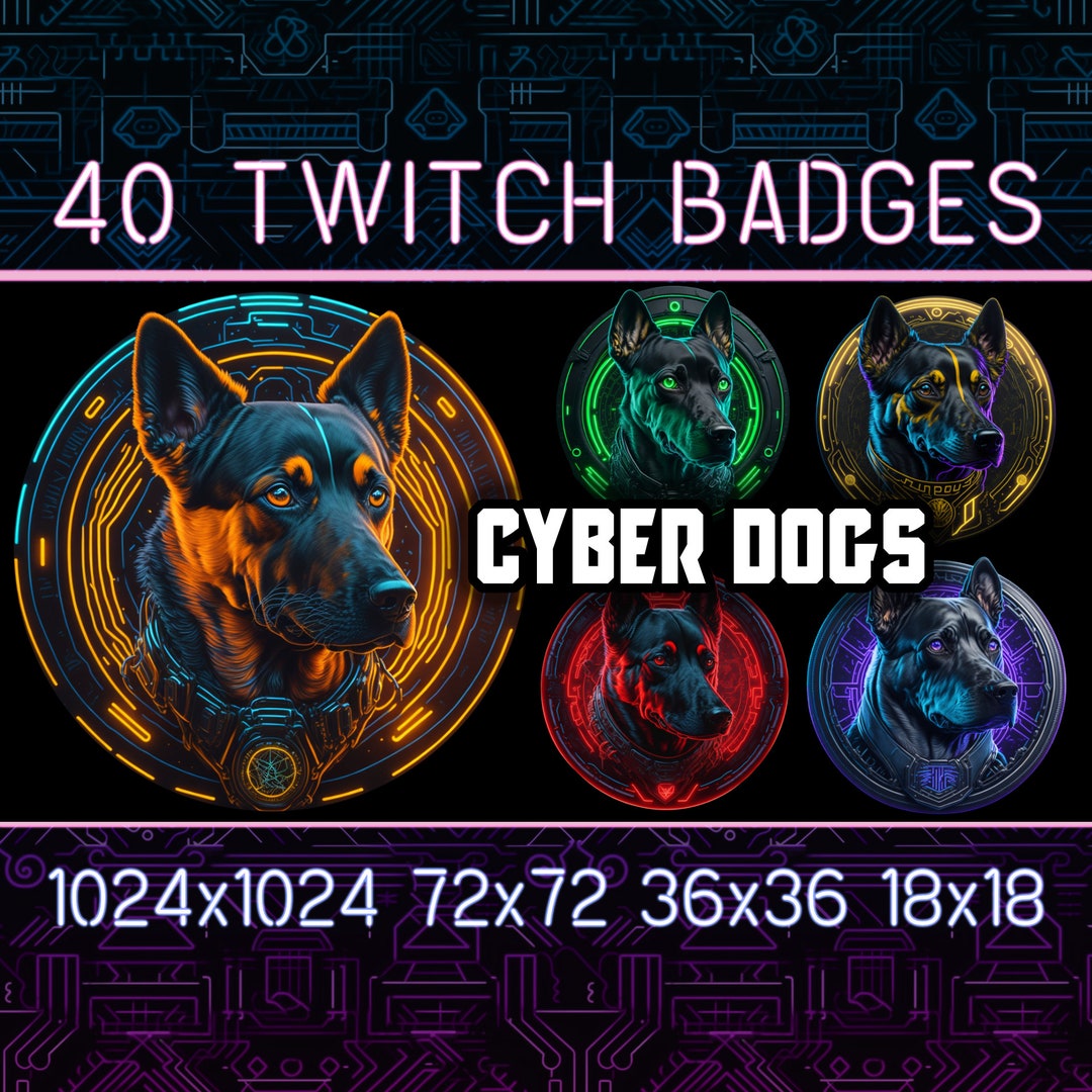 Cyberpunk Dog Twitch Sub Badges and Bit Badges for Streamers | Dark ...