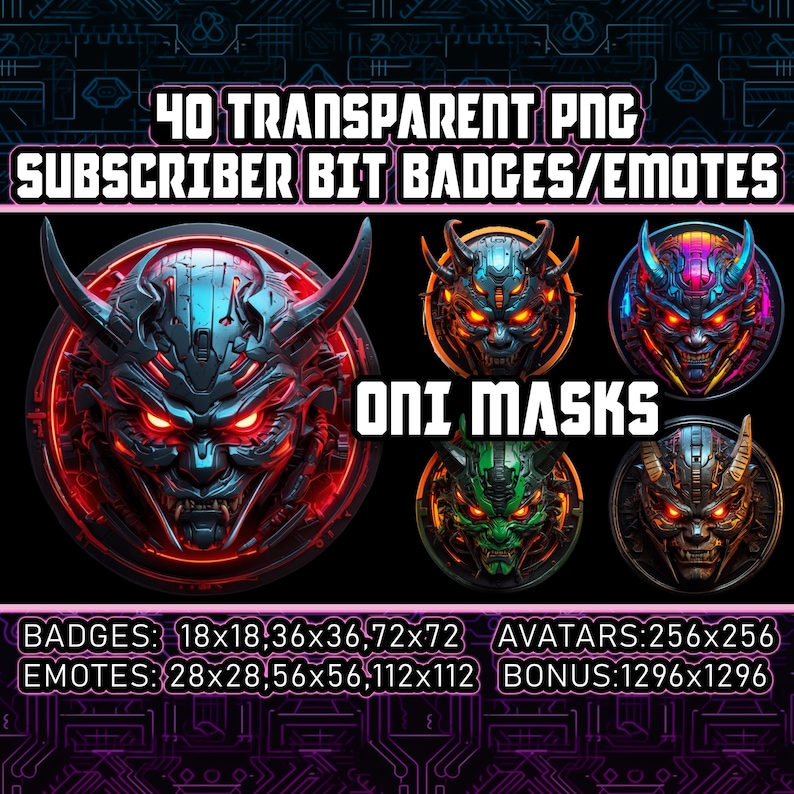 Oni Mask Cyberpunk Twitch Kick Sub Bit Badges for Streamers,vtubers ...