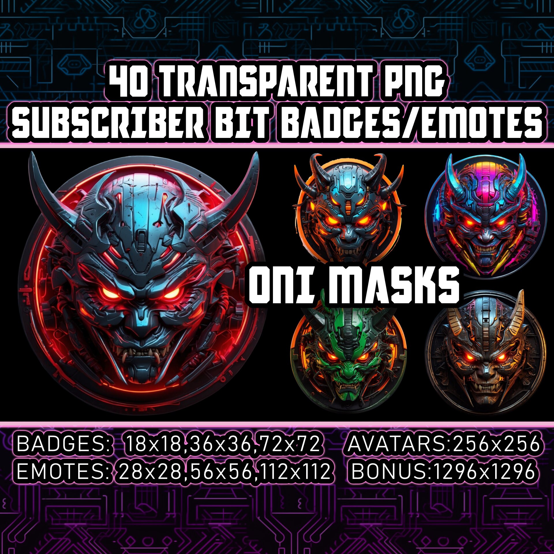 Oni Mask Cyberpunk Twitch Kick Sub Bit Badges for Streamers,vtubers ...