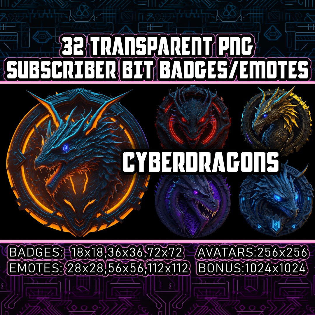 Cyberpunk Dragons Twitch Sub Badges and Bit Badges for Streamers ...