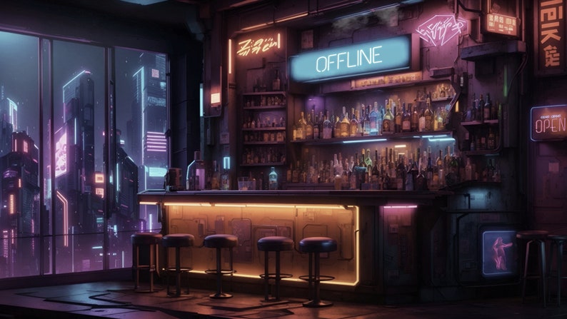 Cyberpunk Lounge Bar Animated Virtual Background Vtuber Twitch ...