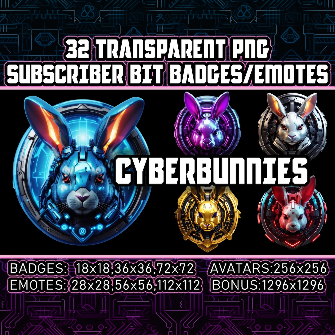 Cyber Bunnies Emote Twitch Kick Sub and Bit Badges for Streamers ...