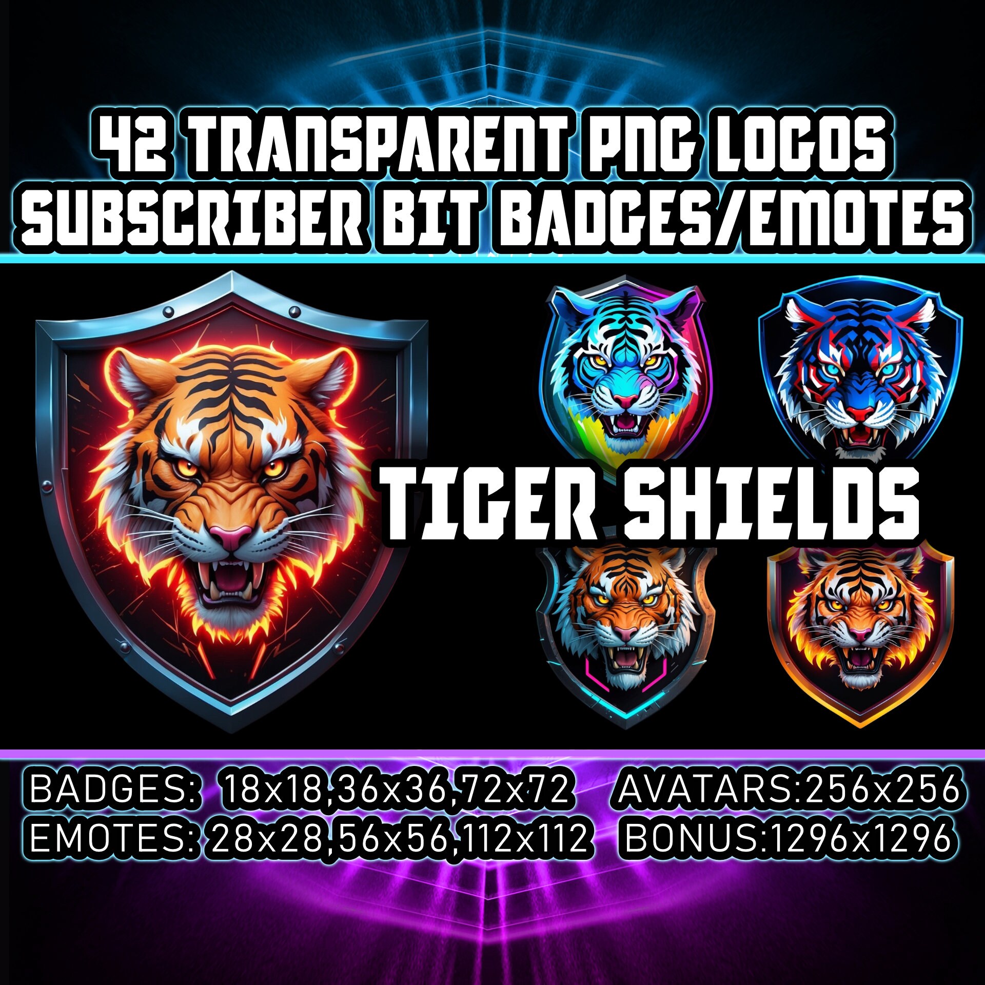 Cyberpunk Tiger Shields Twitch Kick Sub/bit Badges for Streamers ...