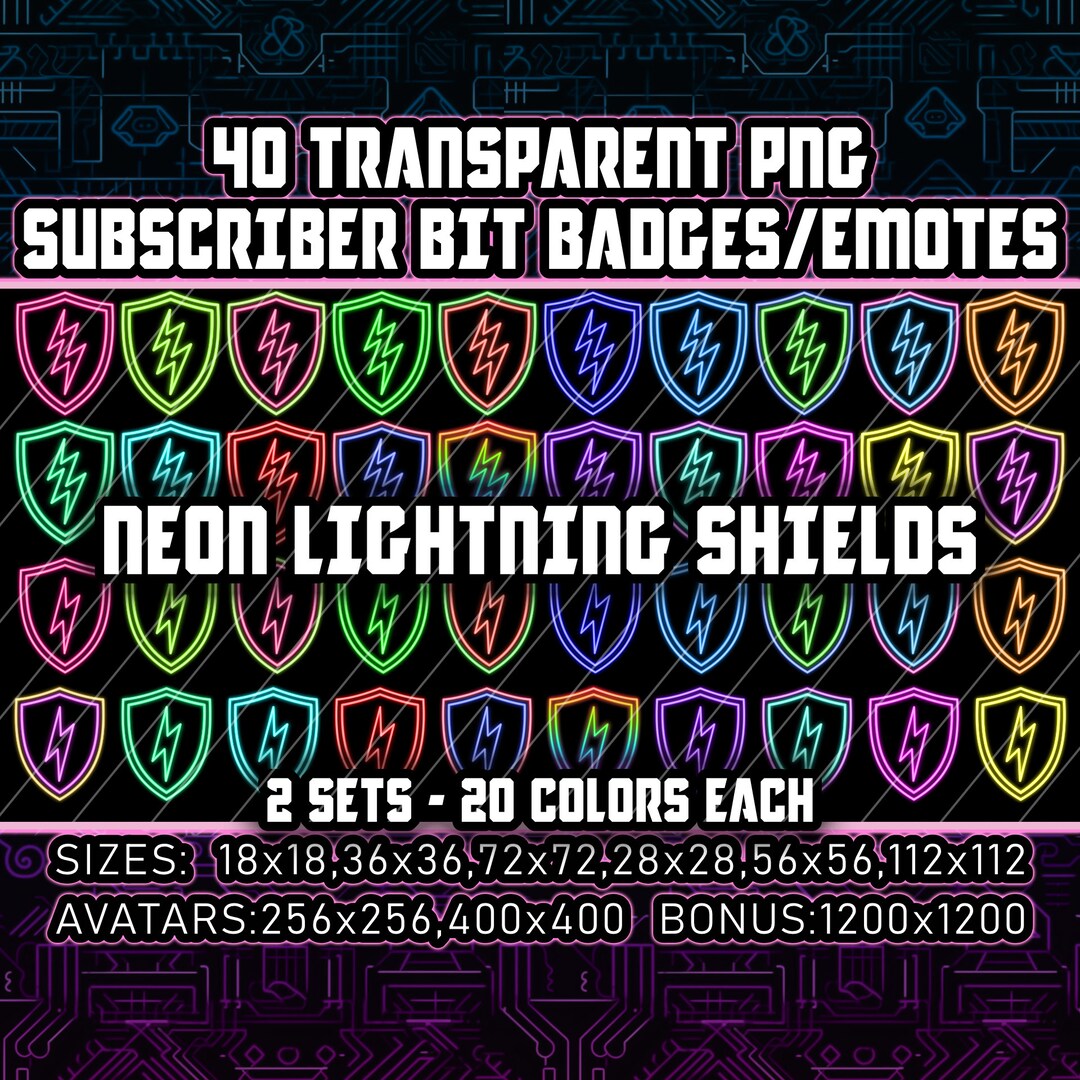 Neon Lightning Bolt Shields Twitch Kick Sub Bit Badges for Streamers ...