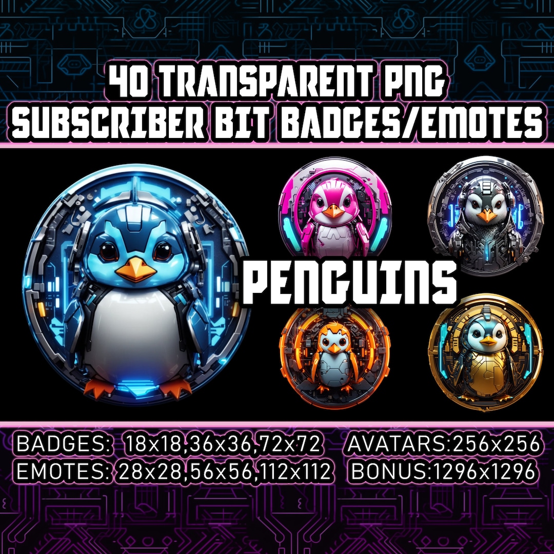 Cyberpunk Penguins Twitch/kick Sub and Bit Badges for Streamers,vtubers ...
