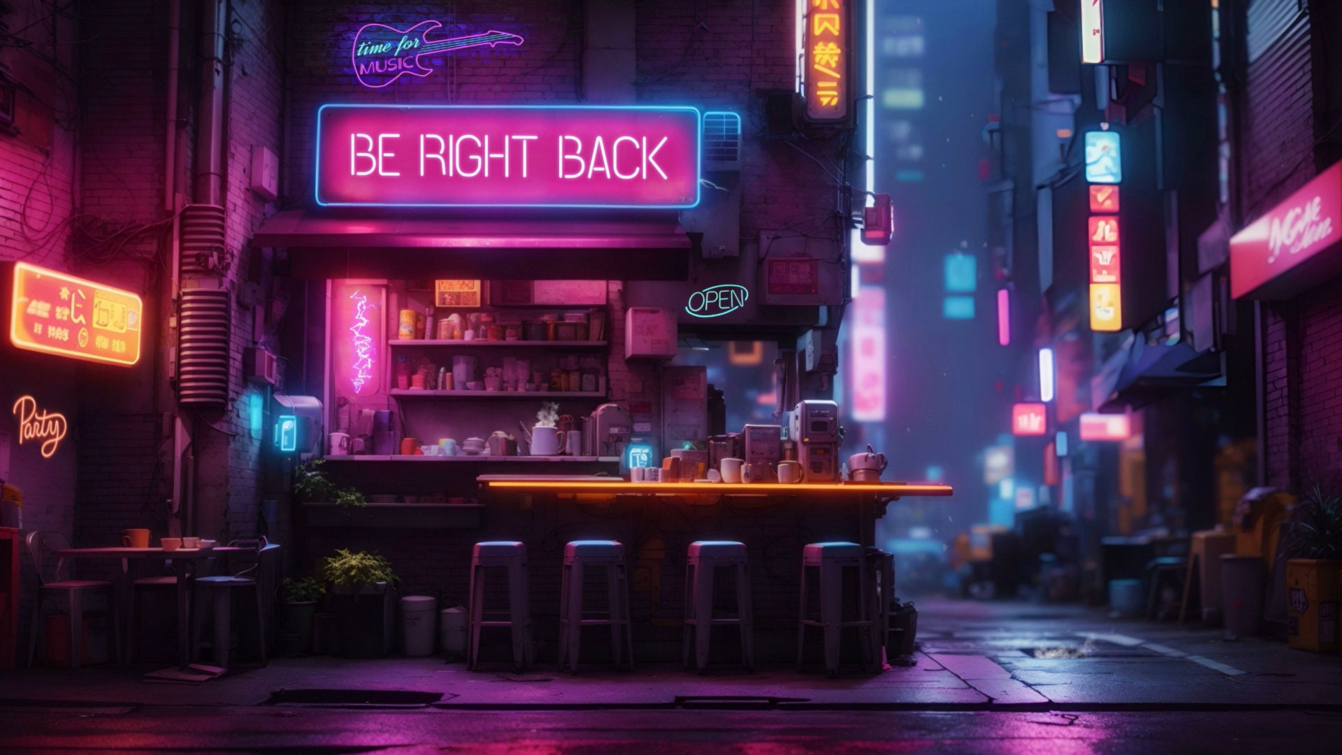 Cyberpunk Corner Cafe Animated Virtual Background Vtuber Twitch ...
