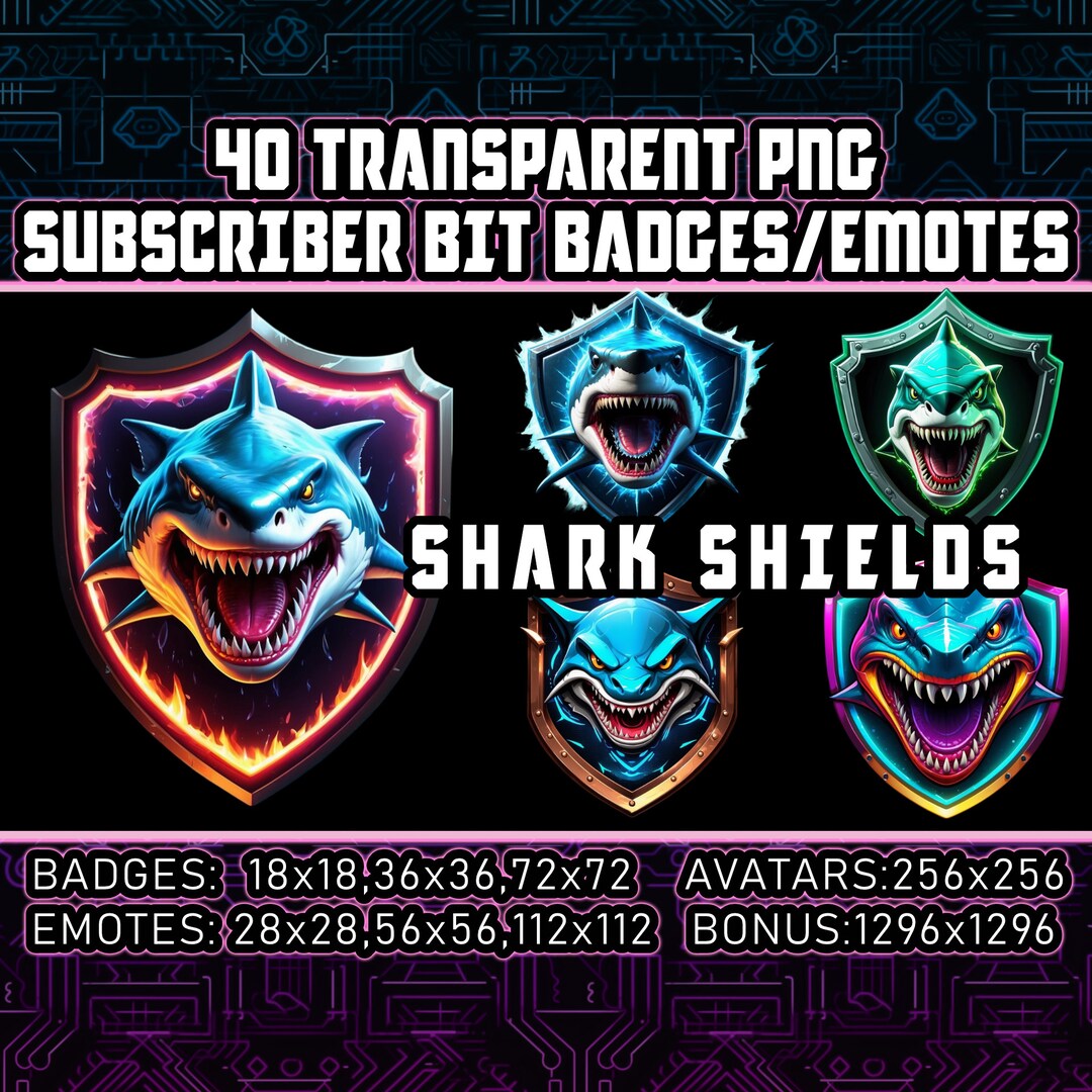 Cyberpunk Shark Shield Twitch Kick Sub Bit Badges for Streamers,vtubers ...