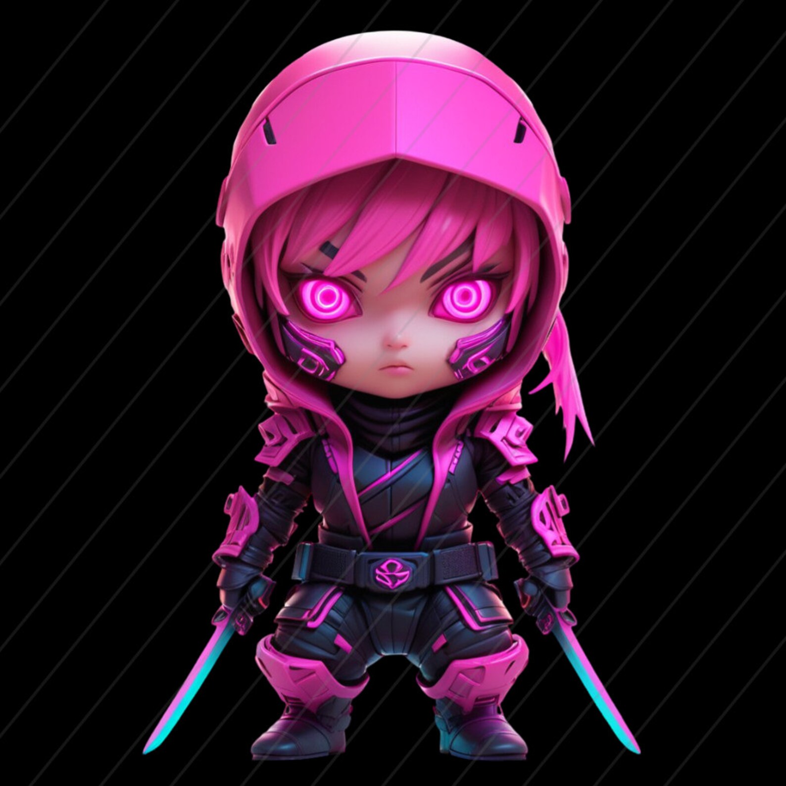 Cyberpunk Chibi Ninja Twitch Kick Sub Badges and Bit Badges for ...