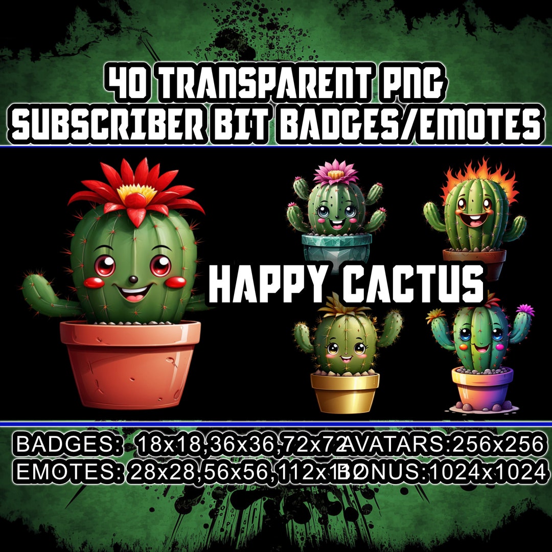 Happy Cactus Twitch Sub Bit Badges for Streamers,vtubers,40 Cute Kawaii ...