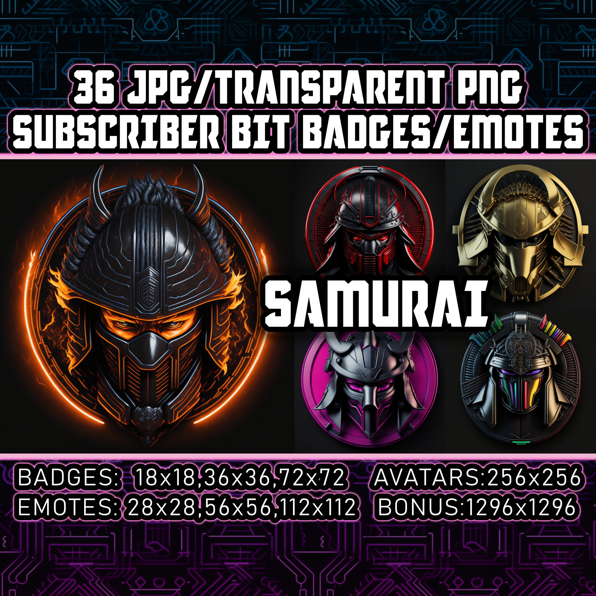 36 Cyberpunk Samurai Twitch Sub Badges and Bit Badges for Streamers ...