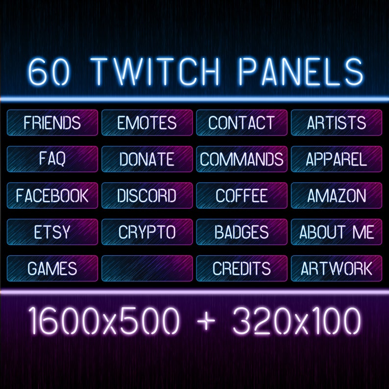 60 Cyberpunk Twitch Panels, Color Gradient (pink and Blue), 2 Sizes ...